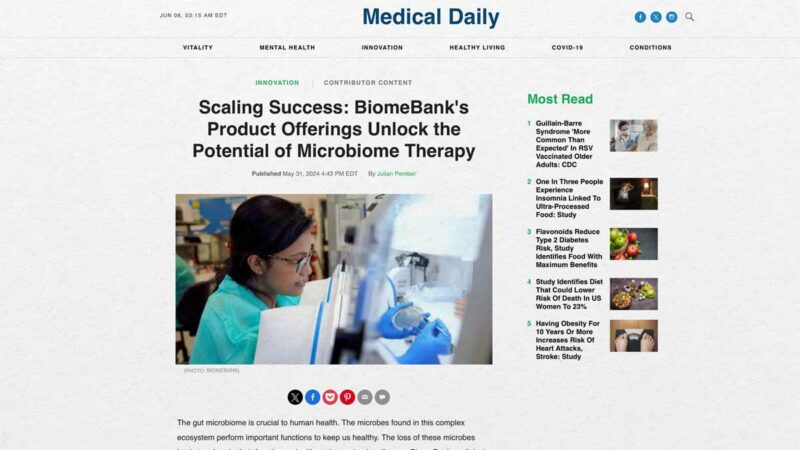 Medical Daily Article: Scaling Success: BiomeBank's Product Offerings ...